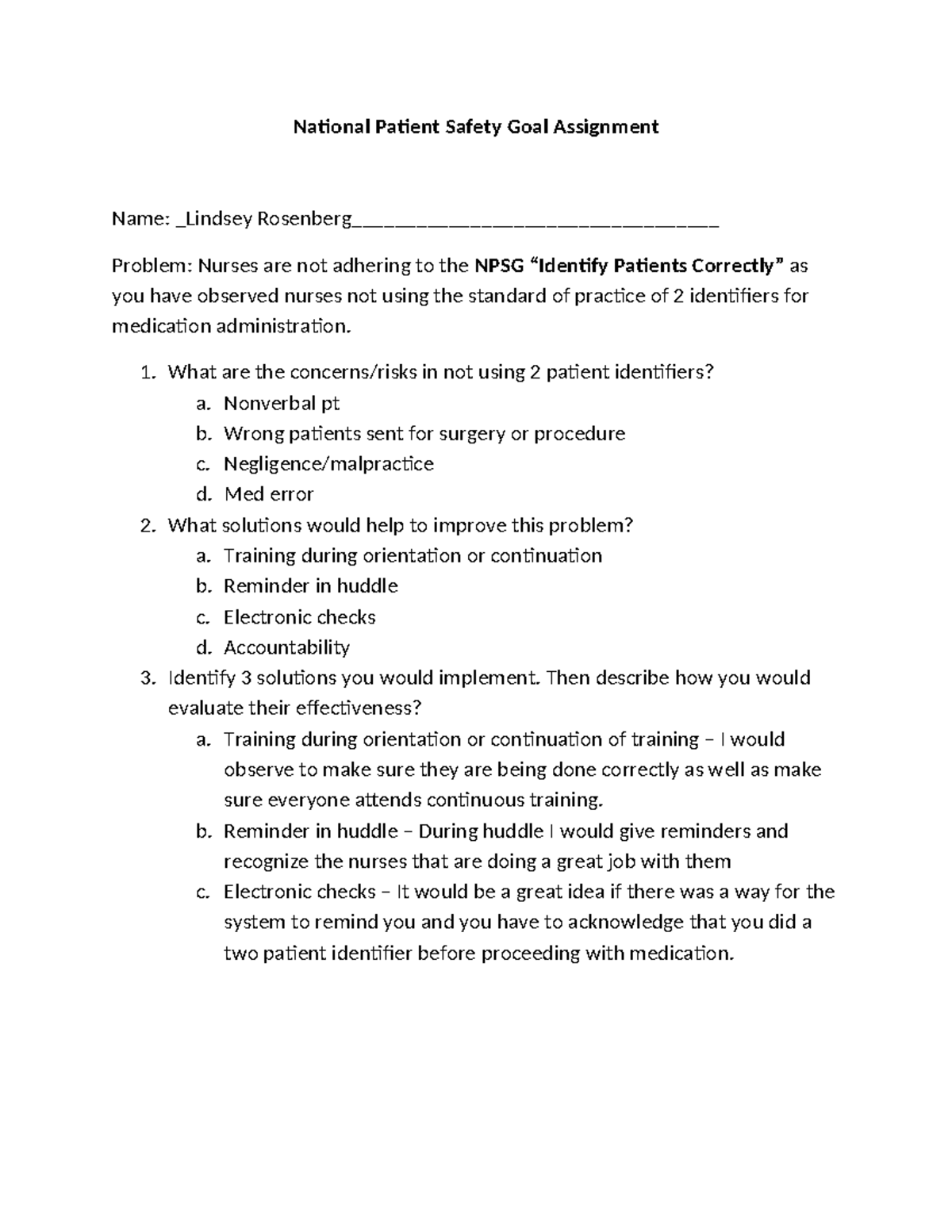 NPSG Assignment: Improving Adherence to Patient Identifier Standards ...