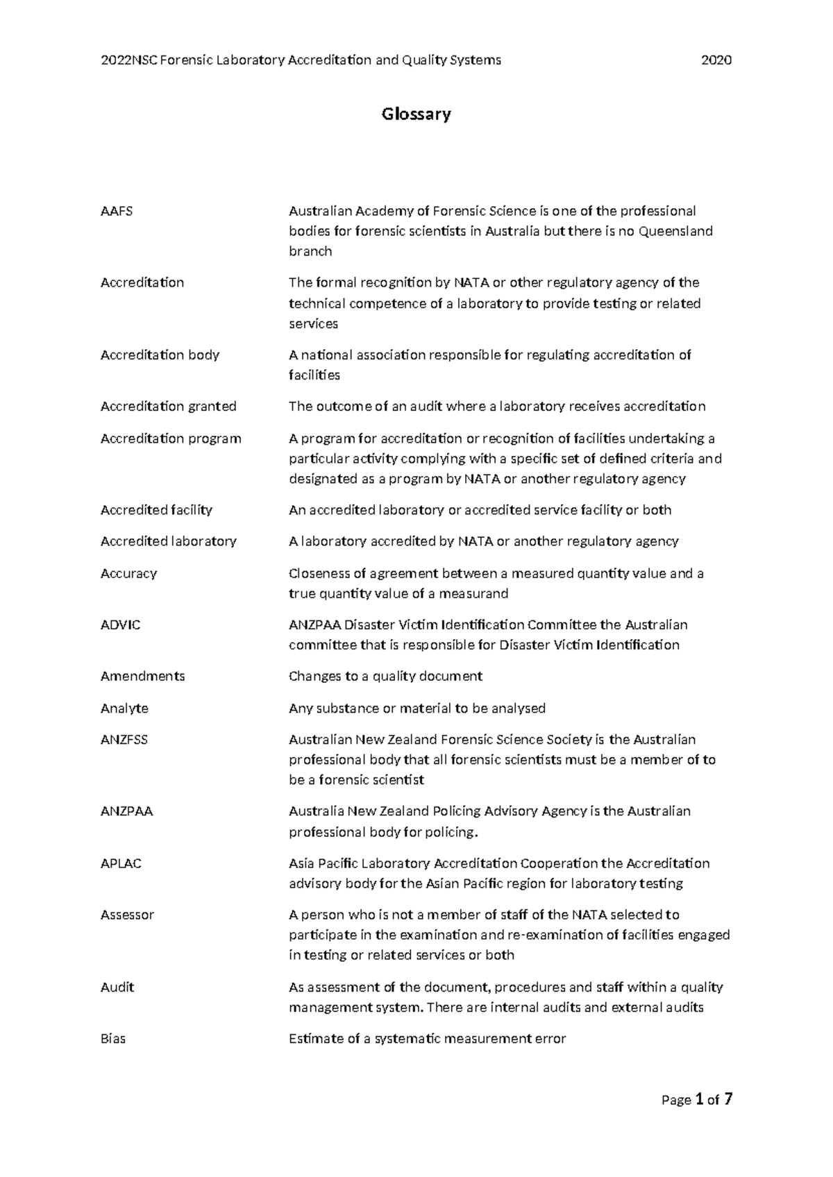 2022NSC Glossary - Glossary AAFS Australian Academy of Forensic Science ...