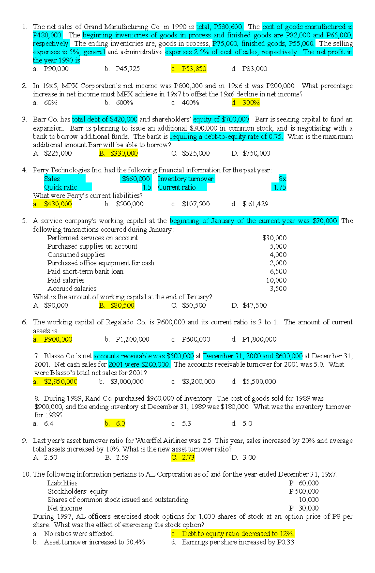 FS Analysis Multiple Choice Questions and Problems - Studocu