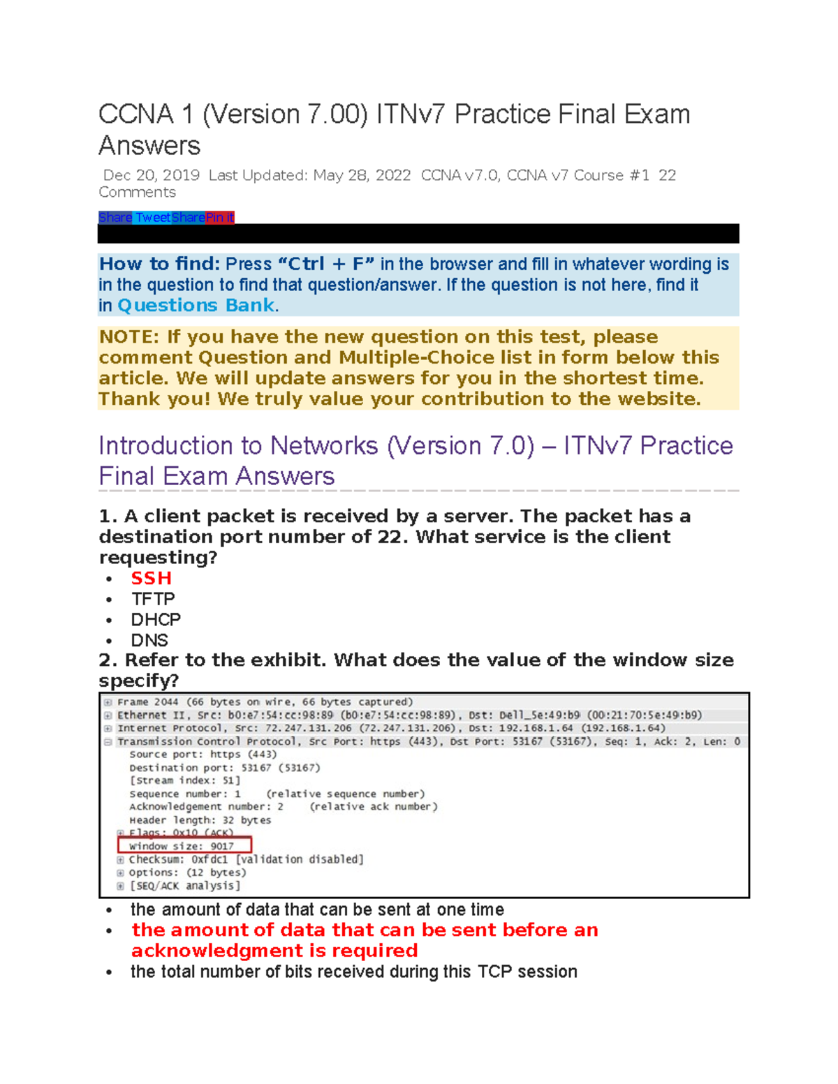 CCNA exam - CCNA Notes - CCNA 1 (Version 7) ITNv7 Practice Final Exam ...