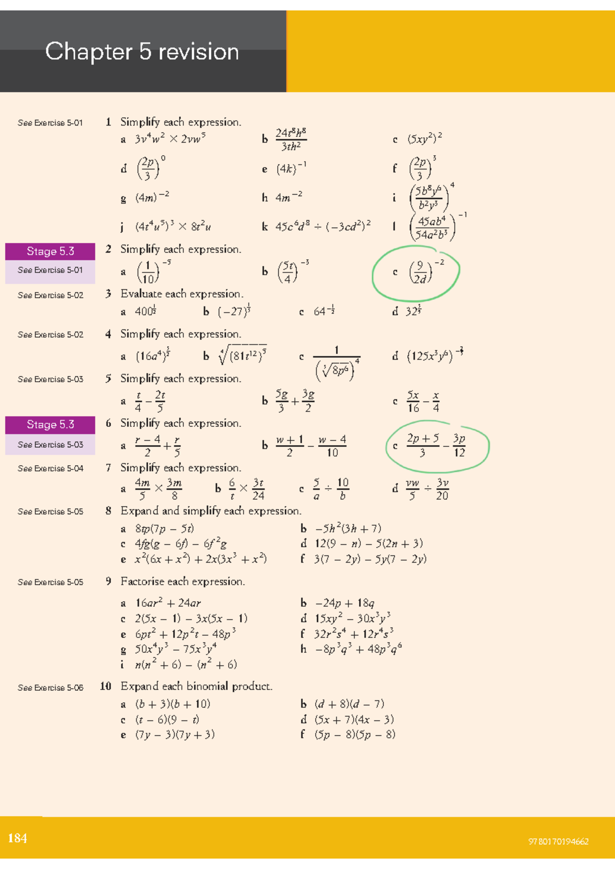 Chapter 5 revision - Algebra exercises and simplifications - Studocu