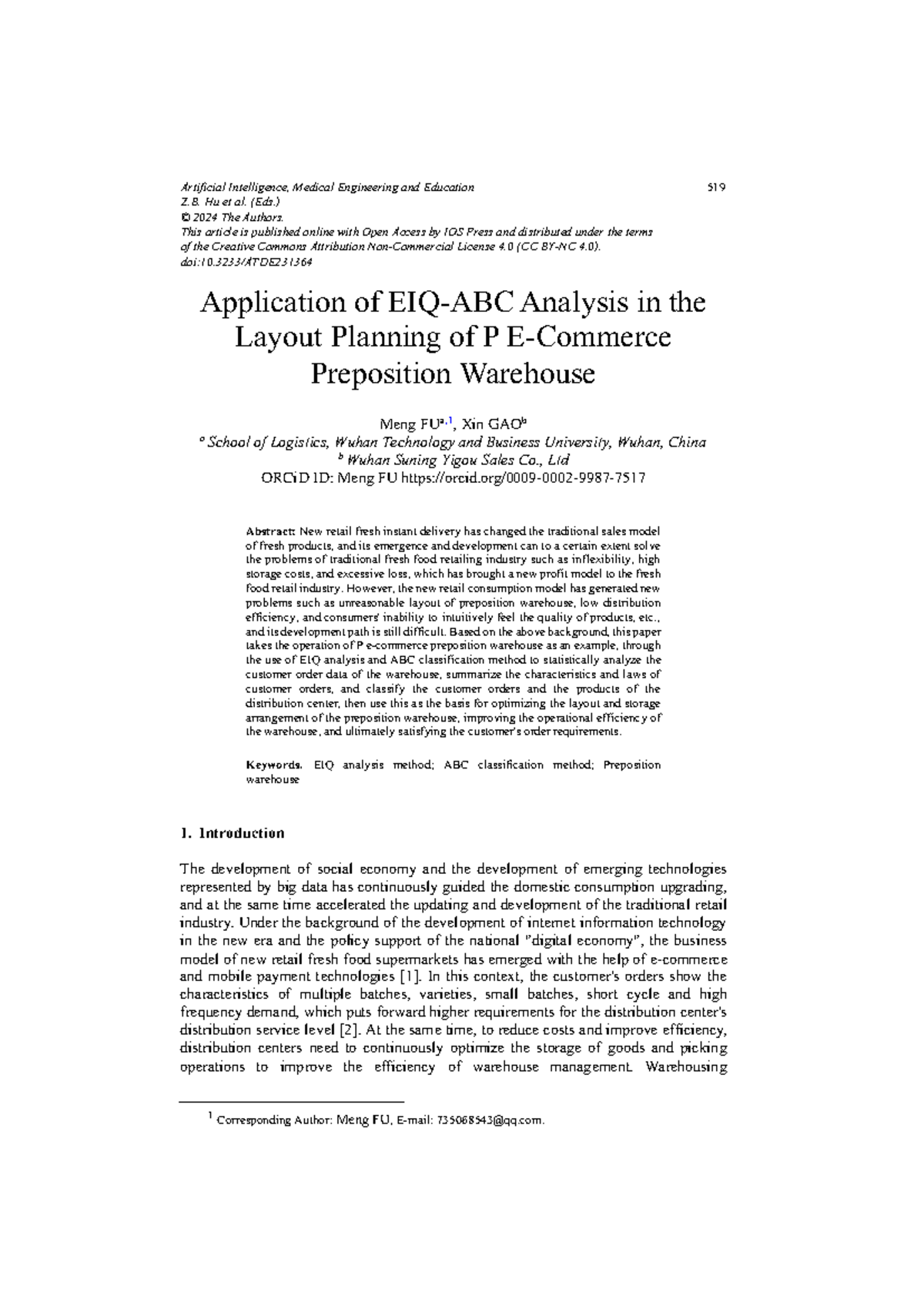 Application of EIQ and ABC Analysis for P Preposition Warehouse Layout ...