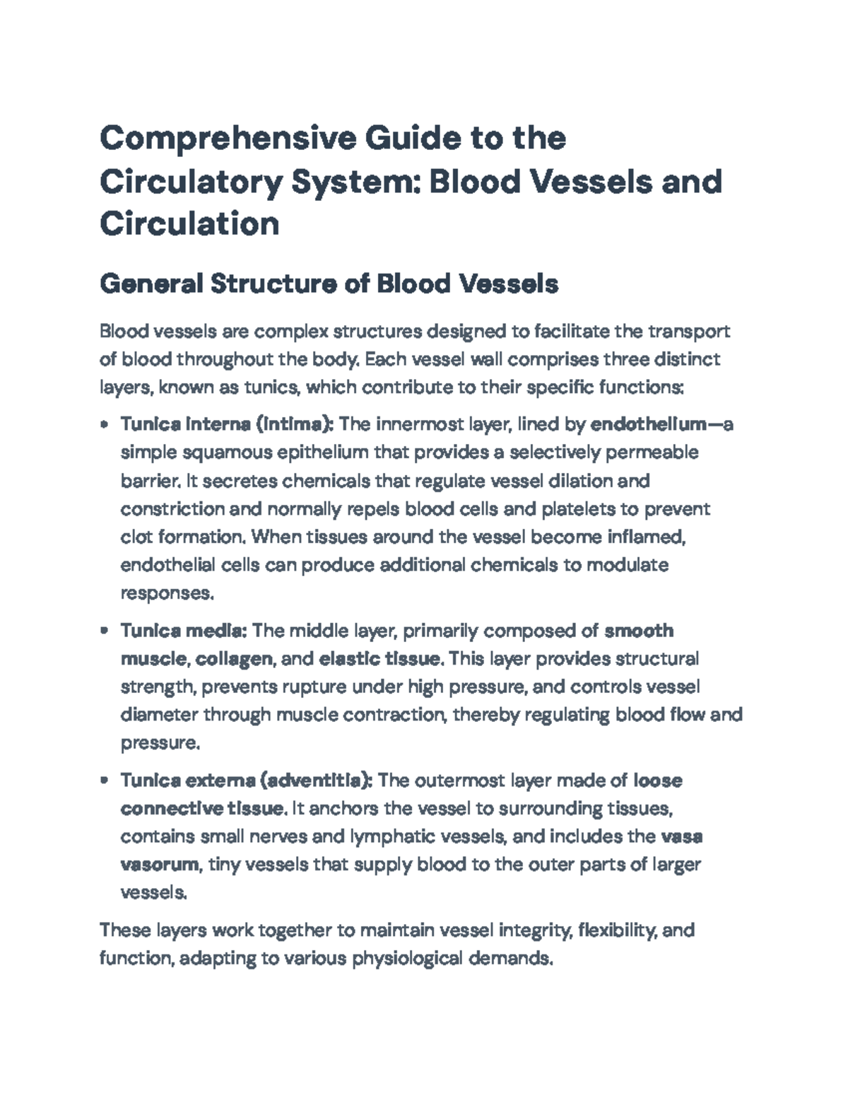 Comprehensive Guide to the Circulatory System: Blood Vessels ...