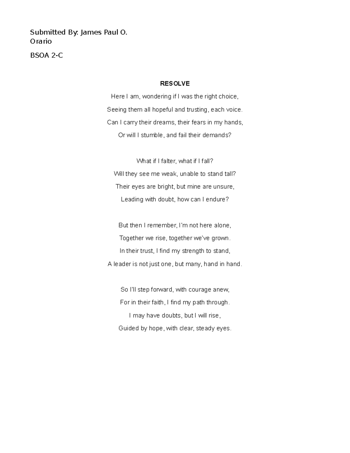 BSOA RESOLVE: Poem on Leadership and Trust in Art Appreciation - Studocu