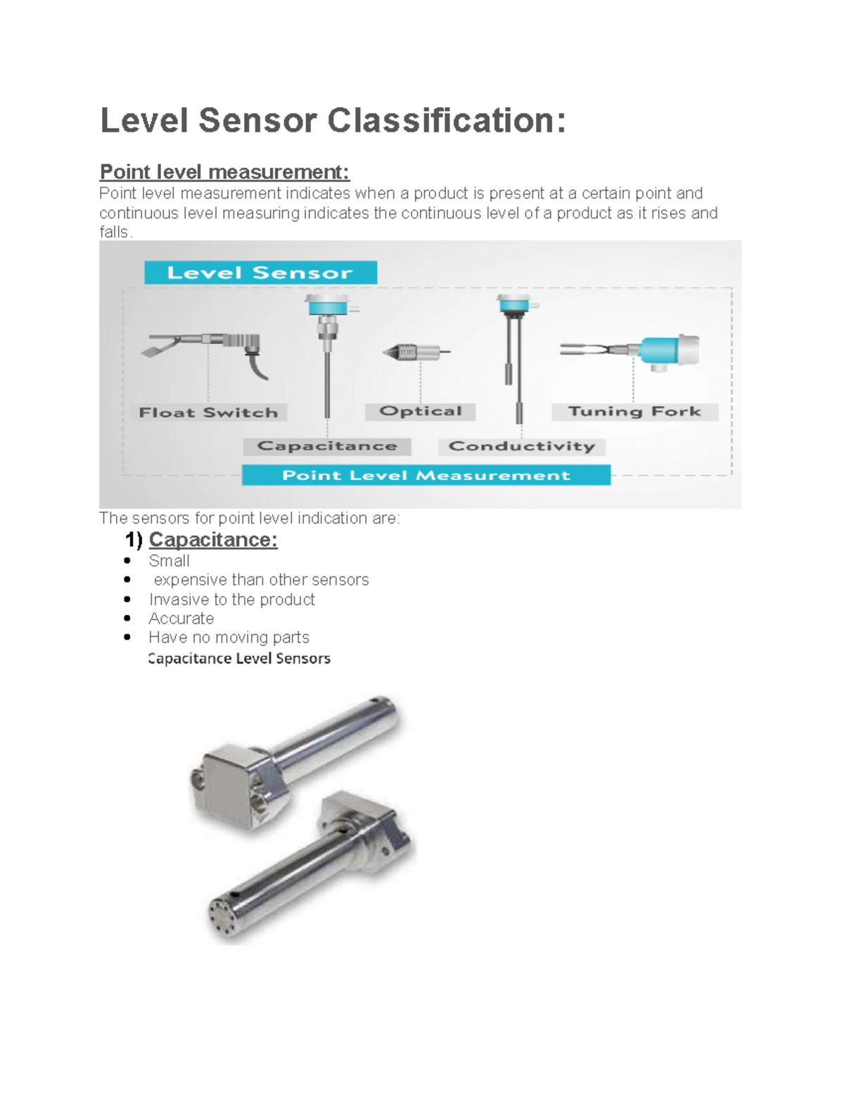 Level Sensor Classification - Level Sensor Classification: Point level ...