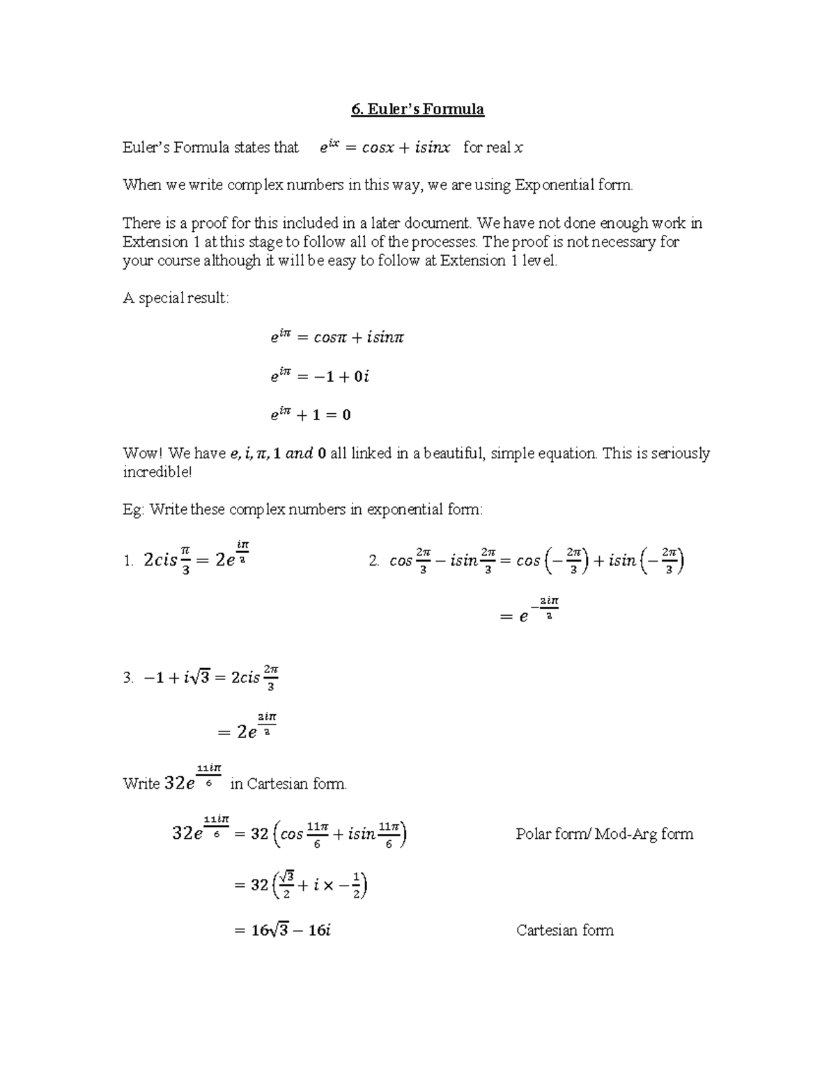 6. MIF 6: Understanding Euler's Formula and Exponential Form - Studocu