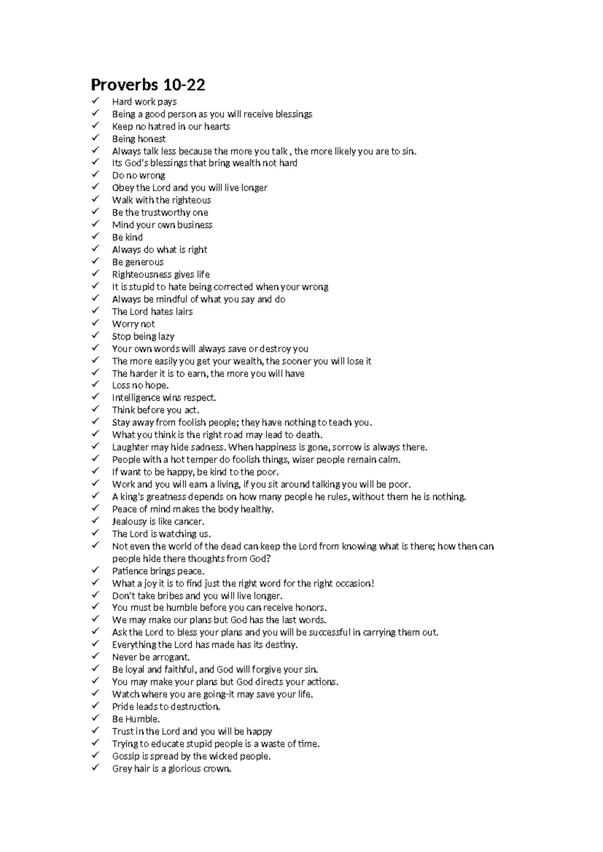 Proverbs 10-22: Lecture Notes on Wisdom and Righteousness - Studocu