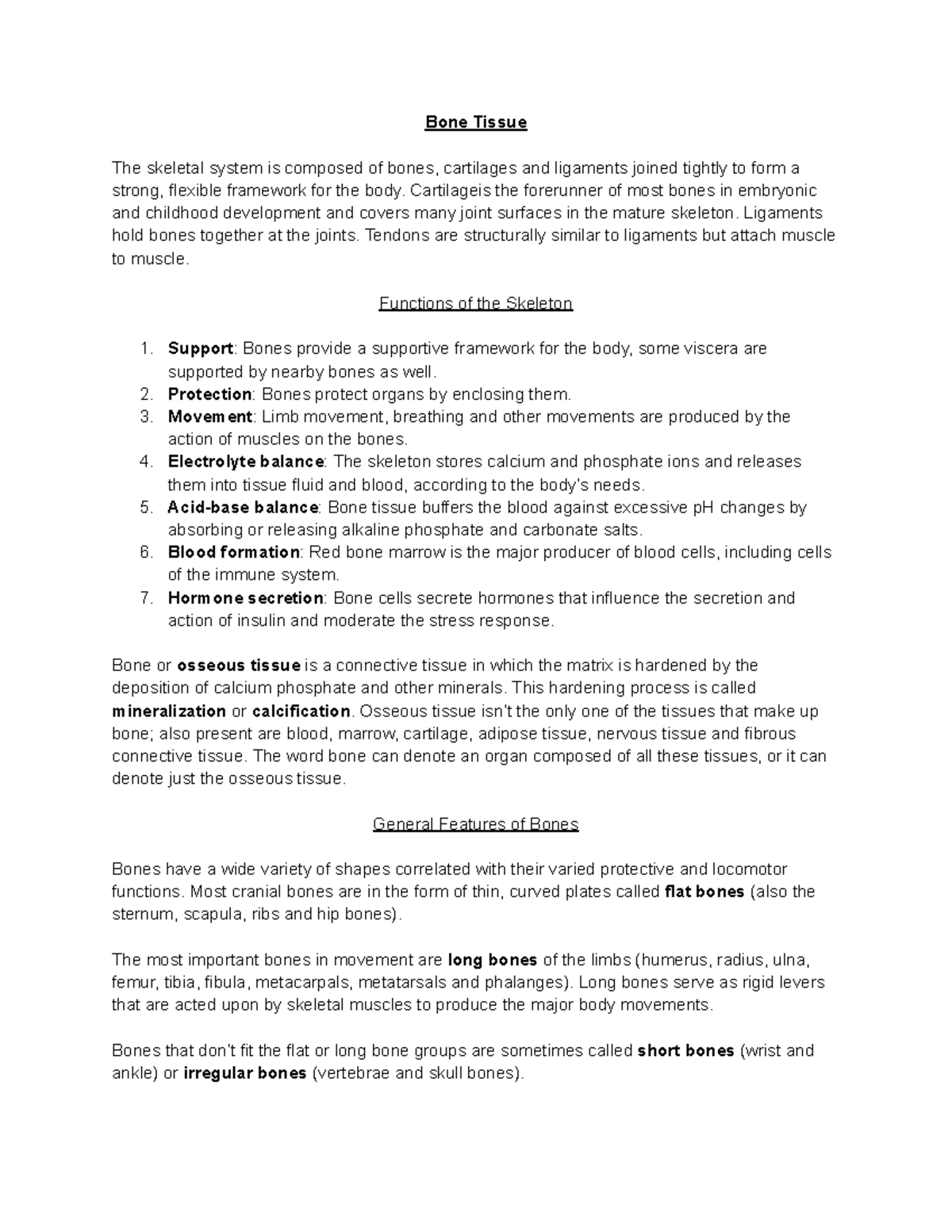 Biology 101: Comprehensive Bone Tissue Notes - Studocu