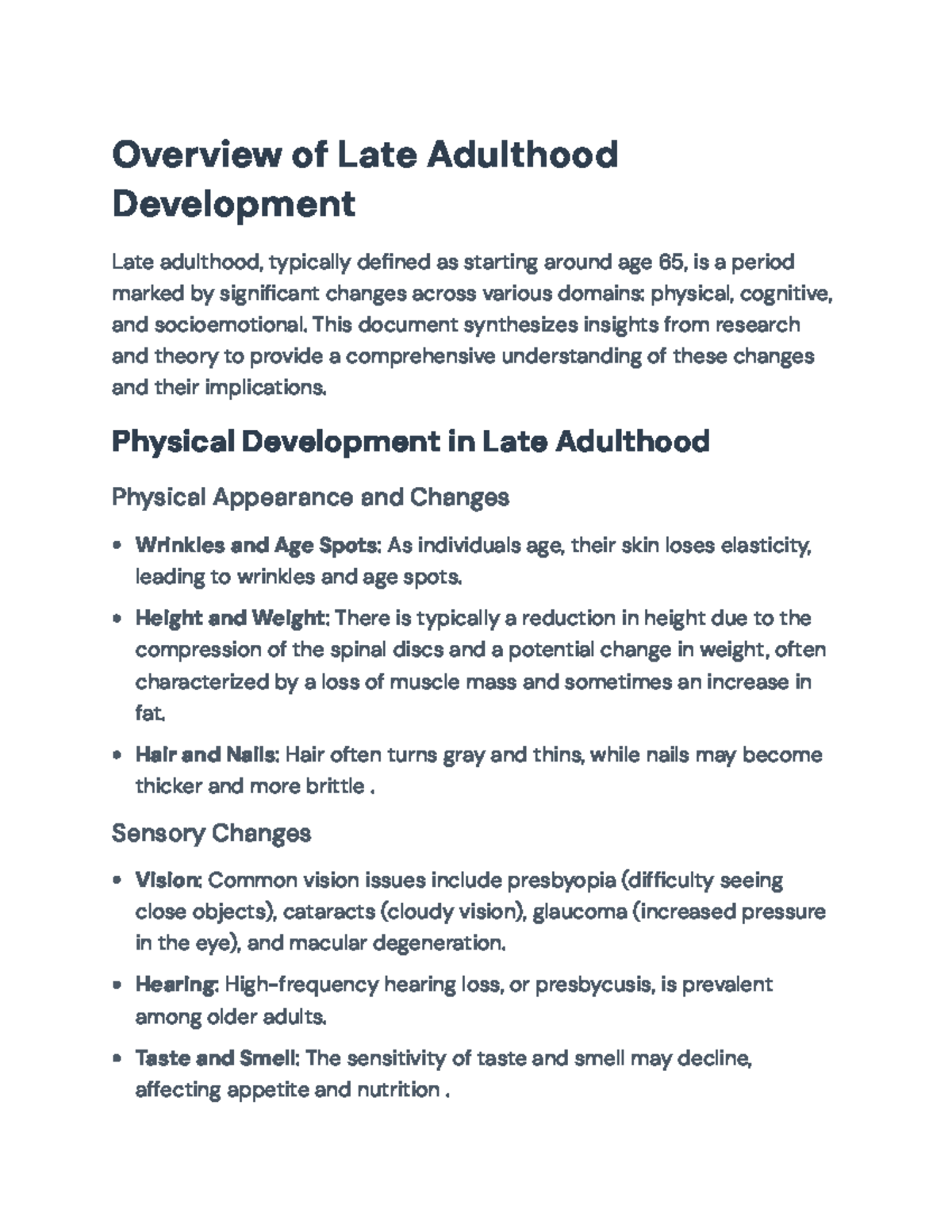 Late Adulthood: Comprehensive Overview of Developmental Changes ...