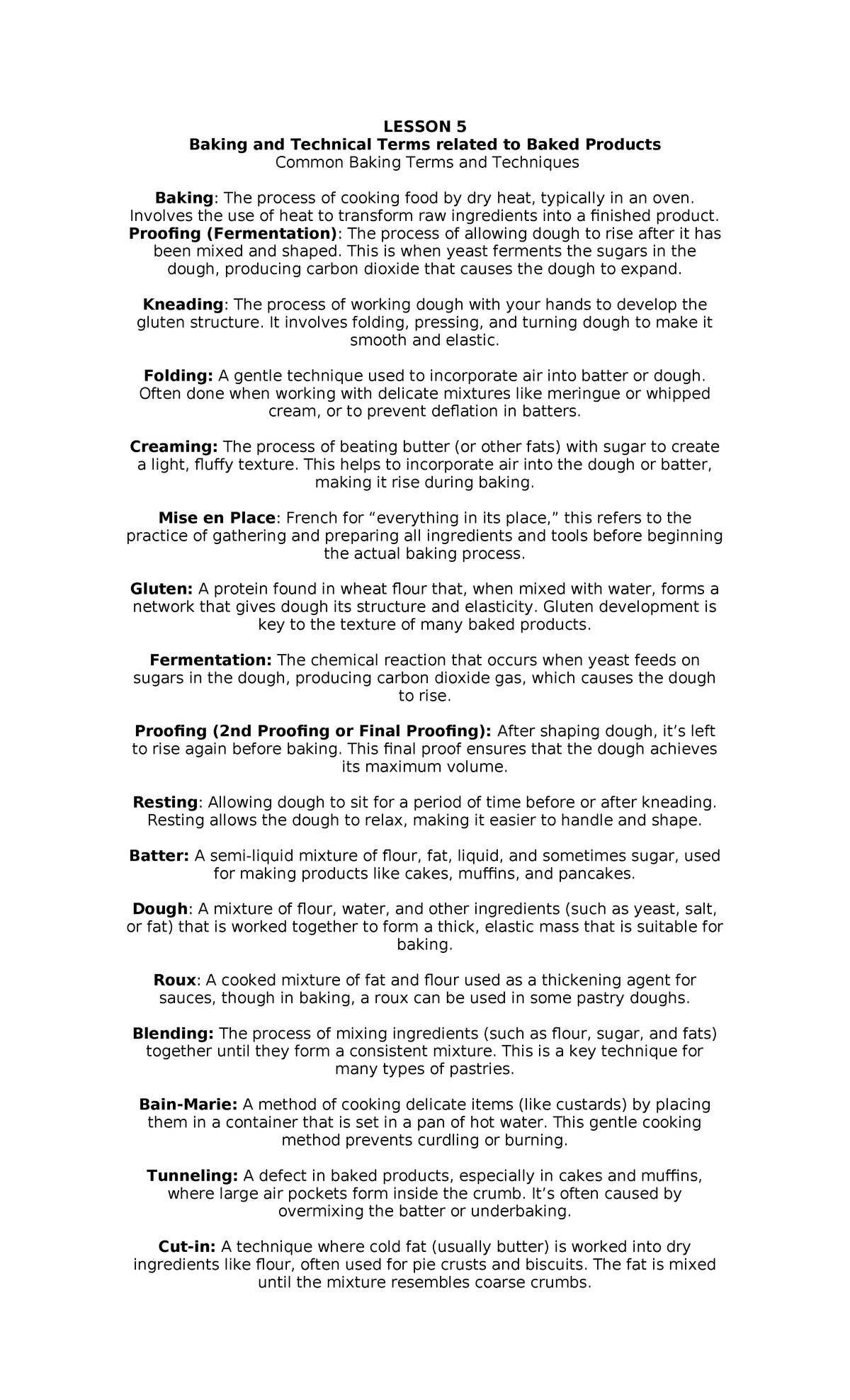 LESSON 5: Baking Techniques and Common Terms in Baked Products - Studocu