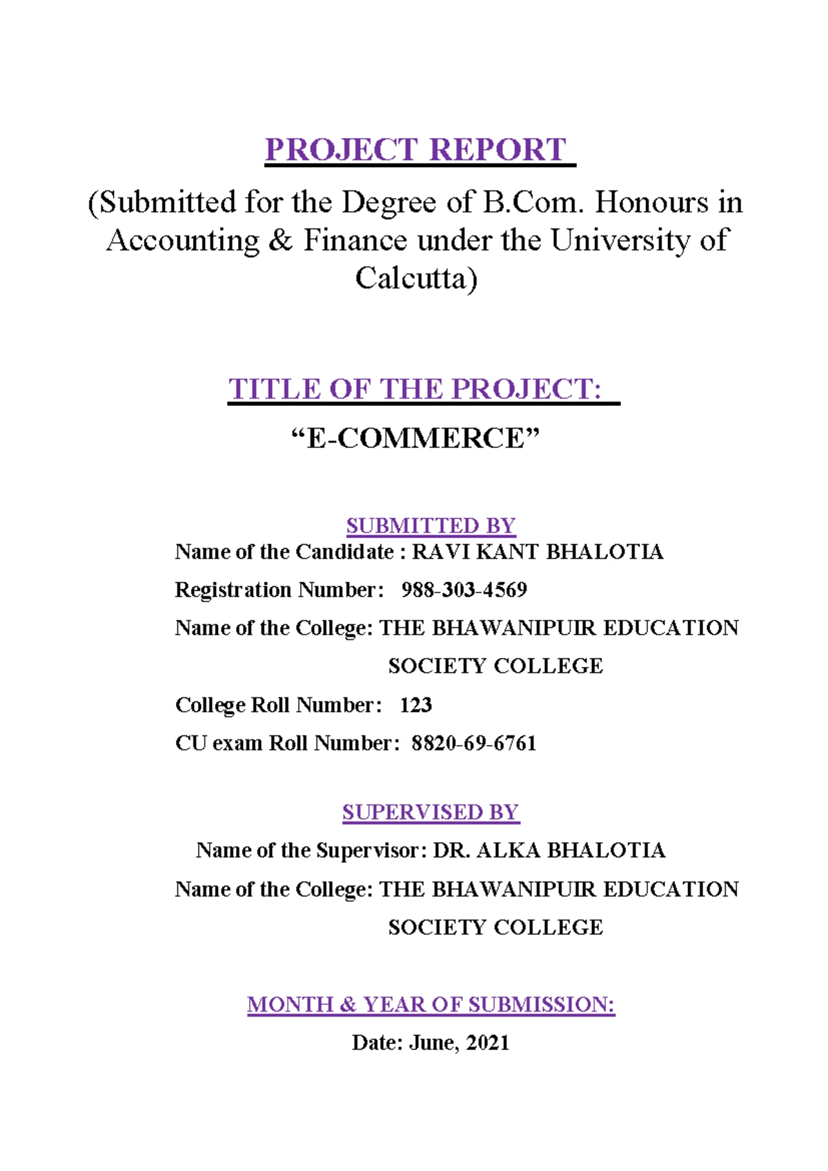 Calcutta university project sample of 6th semester - Project Report ...