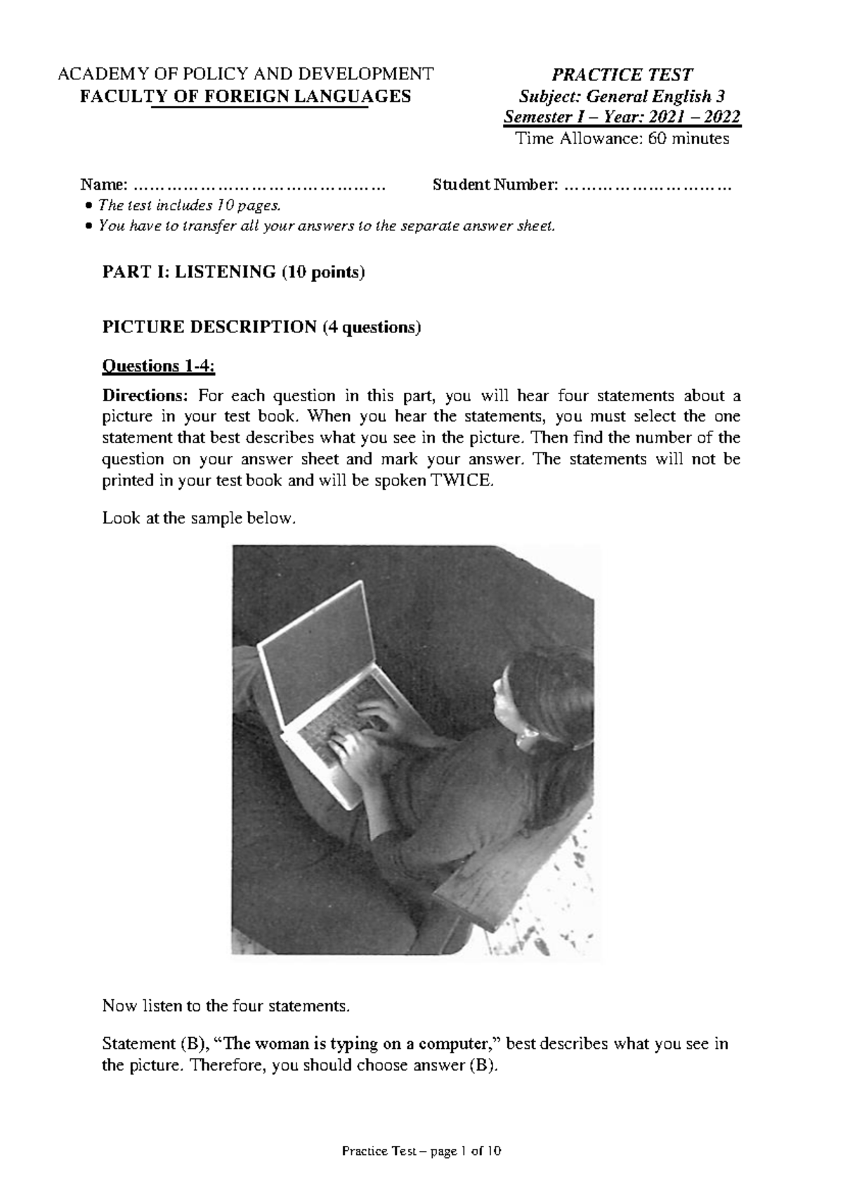 5. Practice test - Sample - Practice Test – page 1 of 10 ACADEMY OF ...