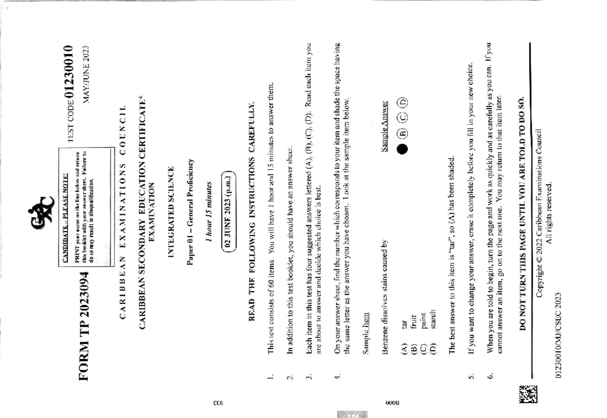 CSEC Office Administration Paper 1 2023/2024 MJ Practice Exam - Studocu