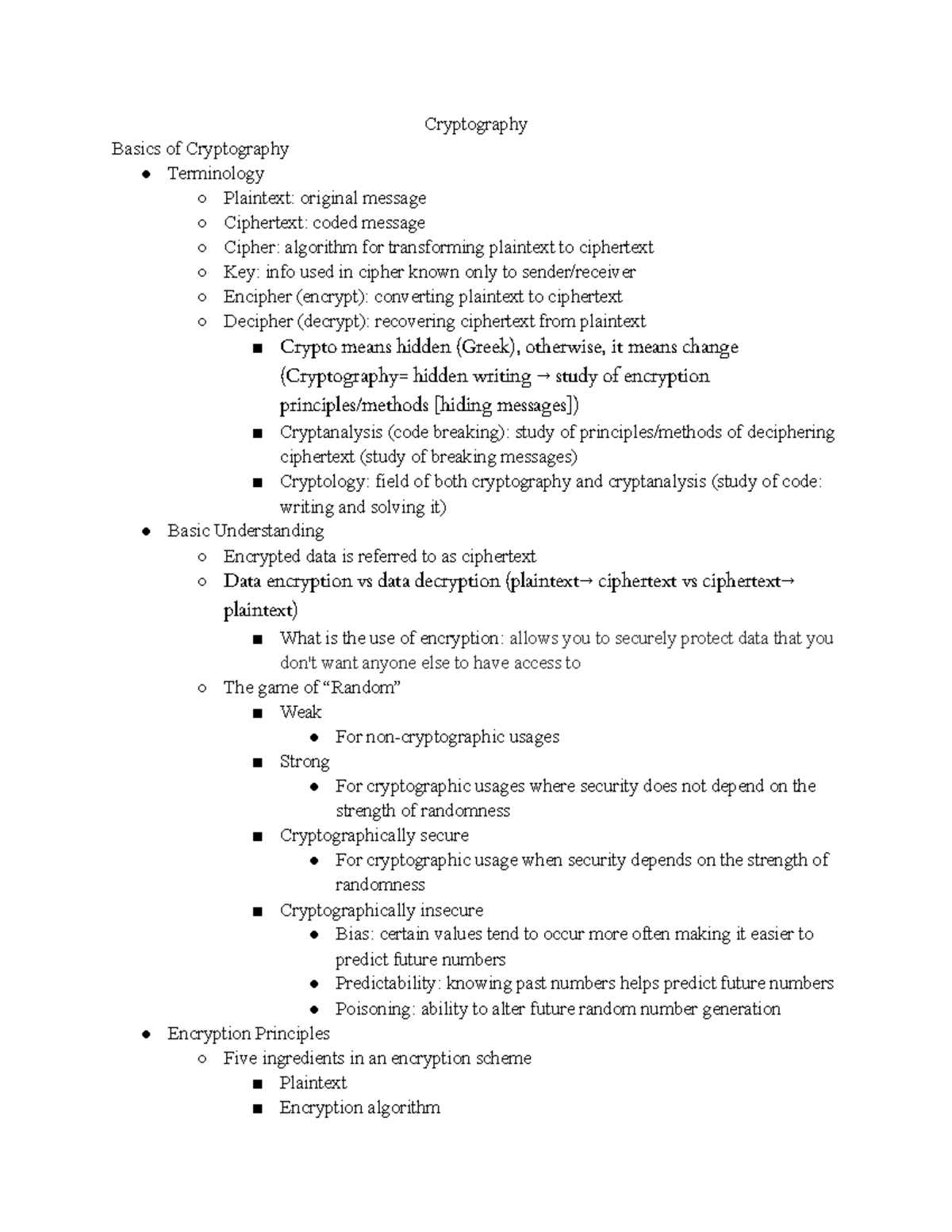Cryptography Basics for Cybersecurity (CS 101 - Lecture Notes) - Studocu