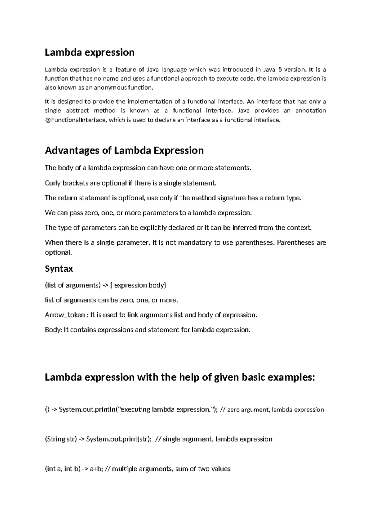 Java 8 Lambda Expressions: Features & Examples (CS101) - Studocu