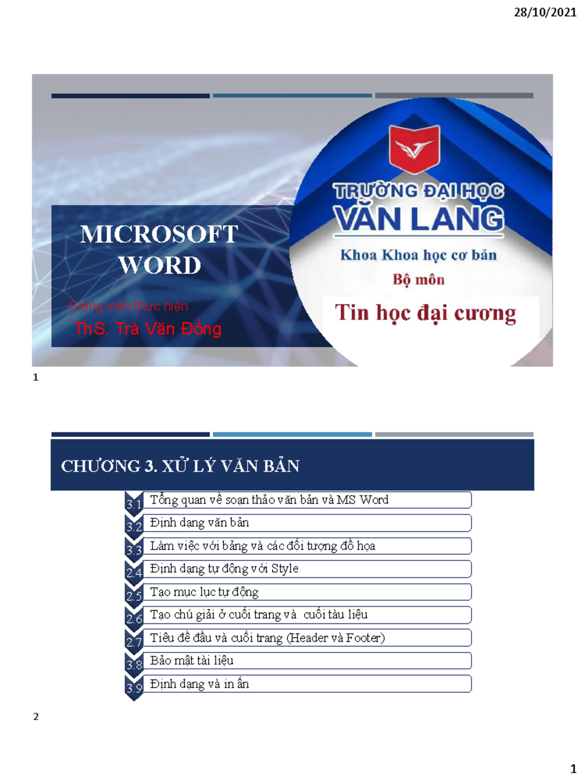 Slide BAI Giang Module 3B2 - MICROSOFT WORD ThS. Trà Văn Đồng Giảng ...