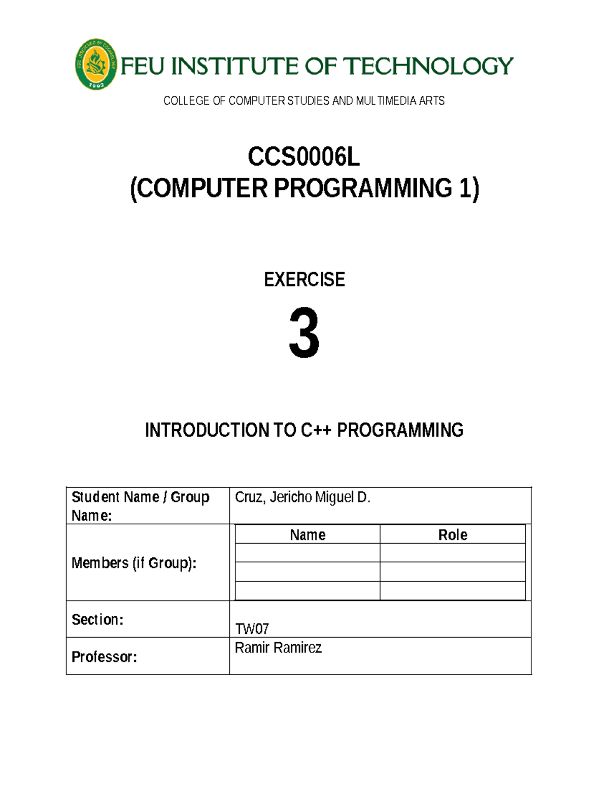 M3-Technical Assessment for CCS0006L - C++ Programming Lab Exercise - Studocu