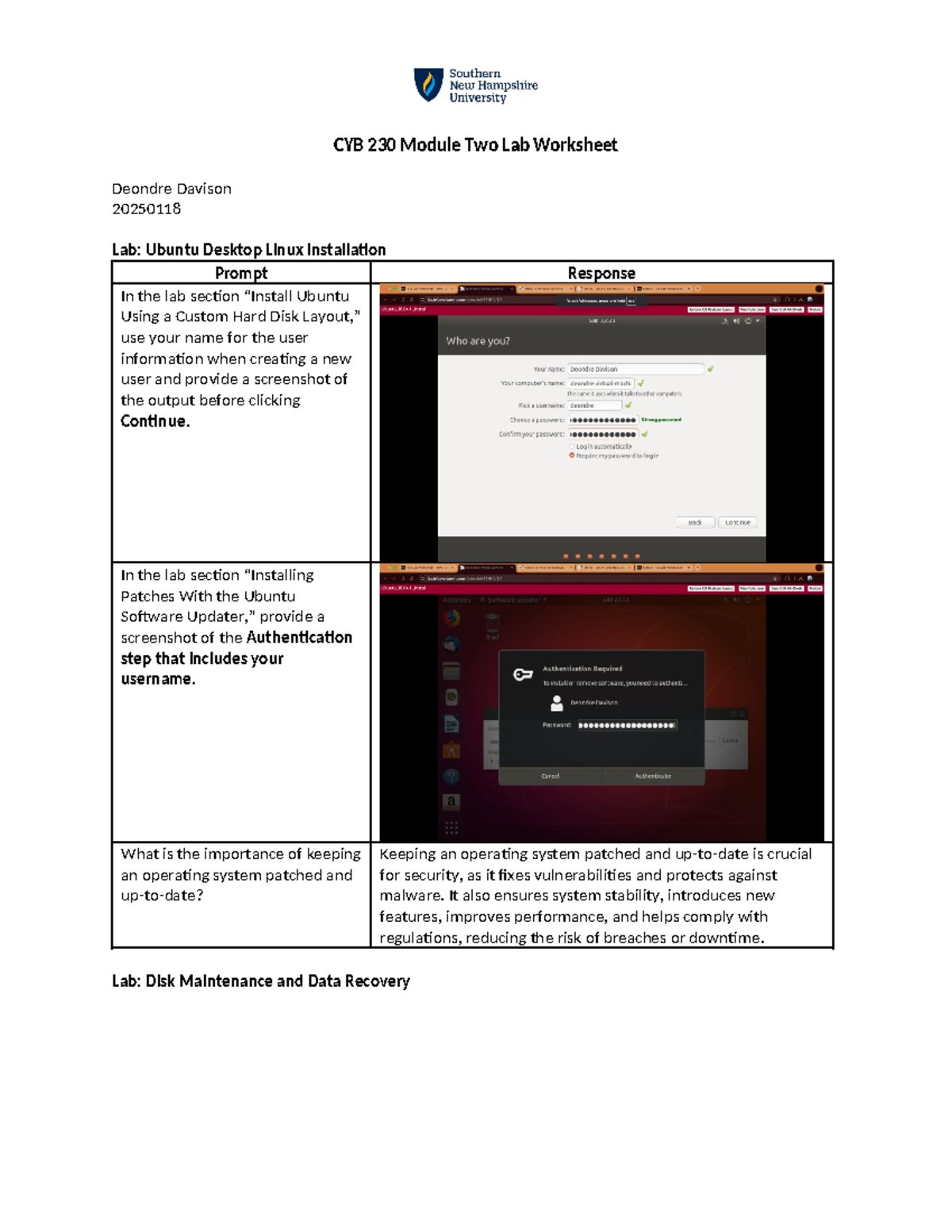 CYB 230 Module 2 Lab: Ubuntu Installation & Data Recovery Techniques ...