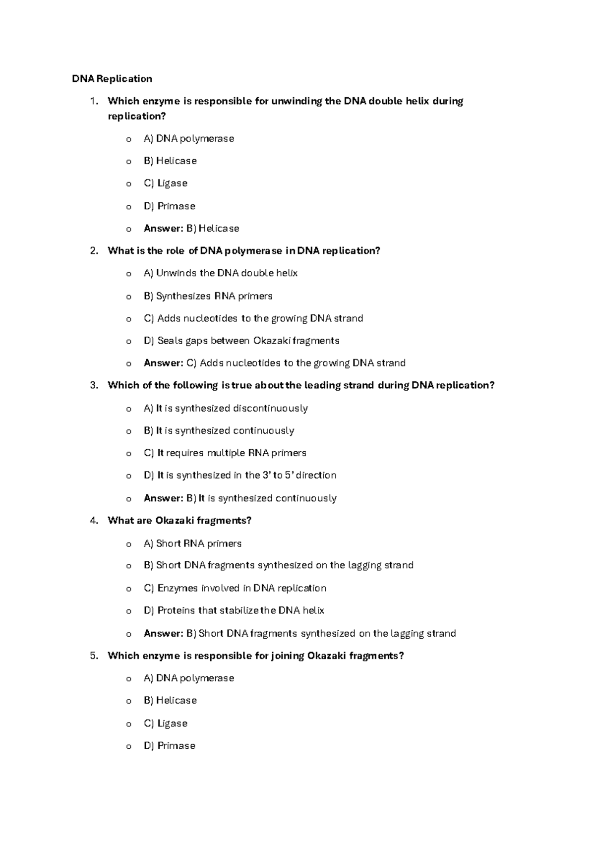 DNA Replication & Recombination Practice Q's - Genetics 244 Chapters 10 ...
