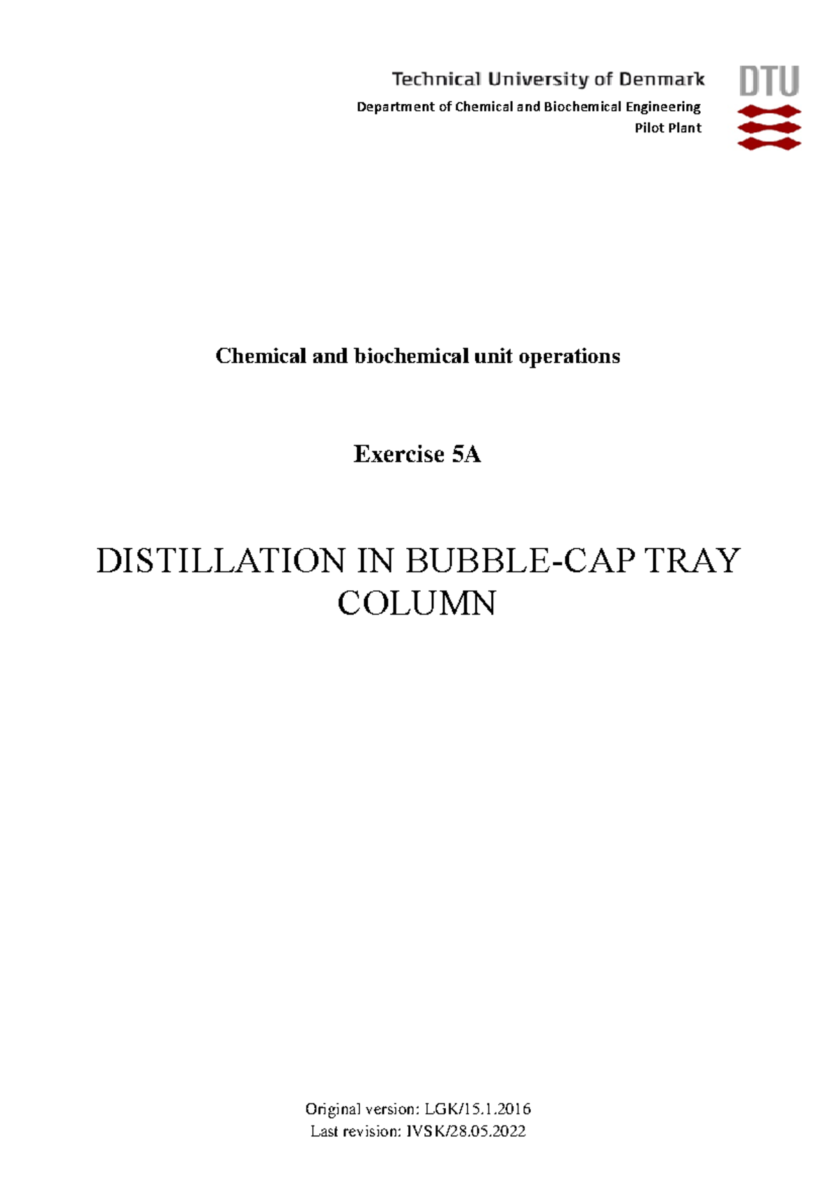Exercise 5A: Bubble-Cap Distillation Column Analysis - Course 28022 ...