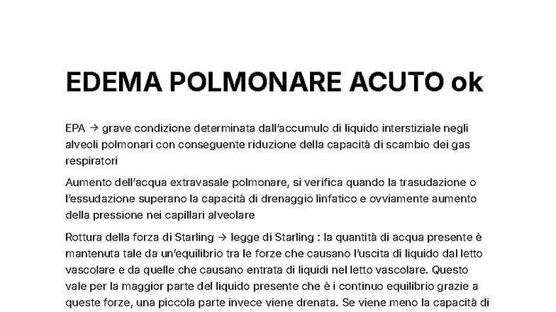 EDEMA POLMONARE ACUTO: Fisiopatologia e Trattamento d'Emergenza - Studocu