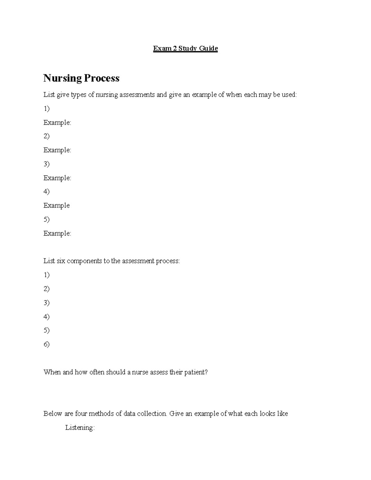 Exam 2 Study Guide: Nursing Process & Patient Assessment FA24 - Studocu