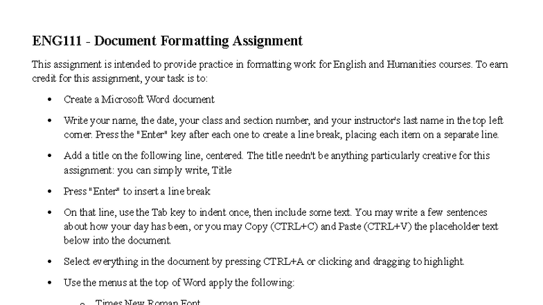 ENG111 - Document Formatting Assignment Guidelines - Studocu