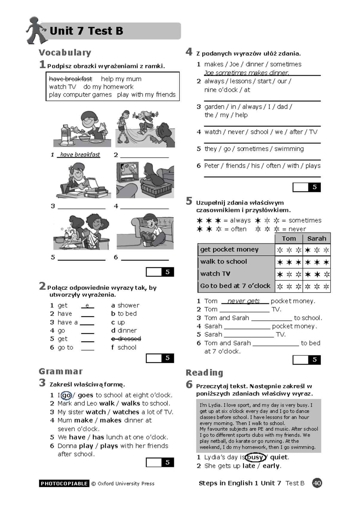 Steps in English 1 Unit 7 Test B Vocabulary & Grammar Exercises - Studocu