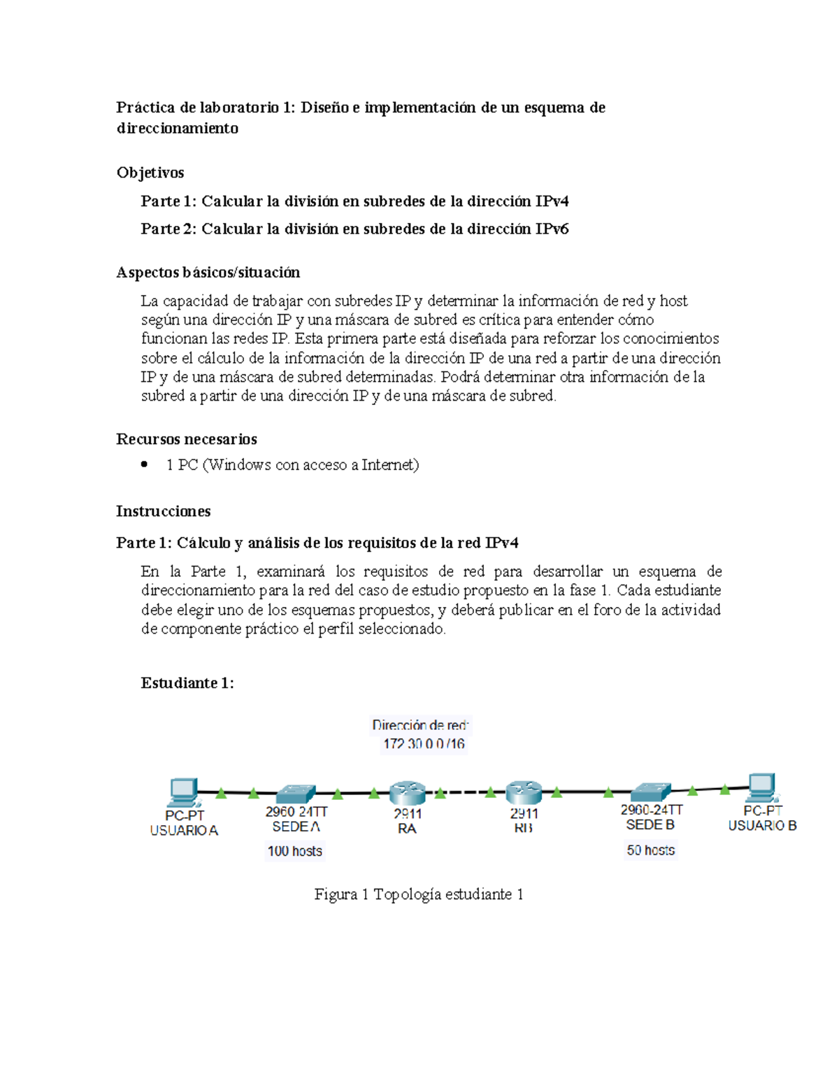 Práctica de Laboratorio 1: Diseño de Esquema de Direccionamiento IP - Studocu