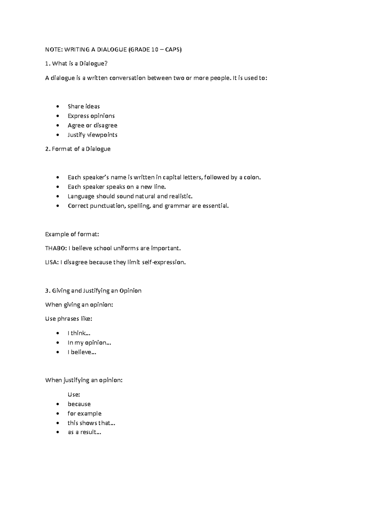 Grade 10 English: Writing a Dialogue (CAPS) Guide - Studocu
