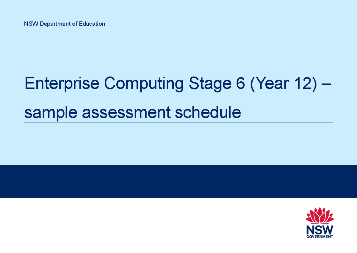 TAS S6 Enterprise Computing Year 12 Sample Assessment Schedule - Studocu