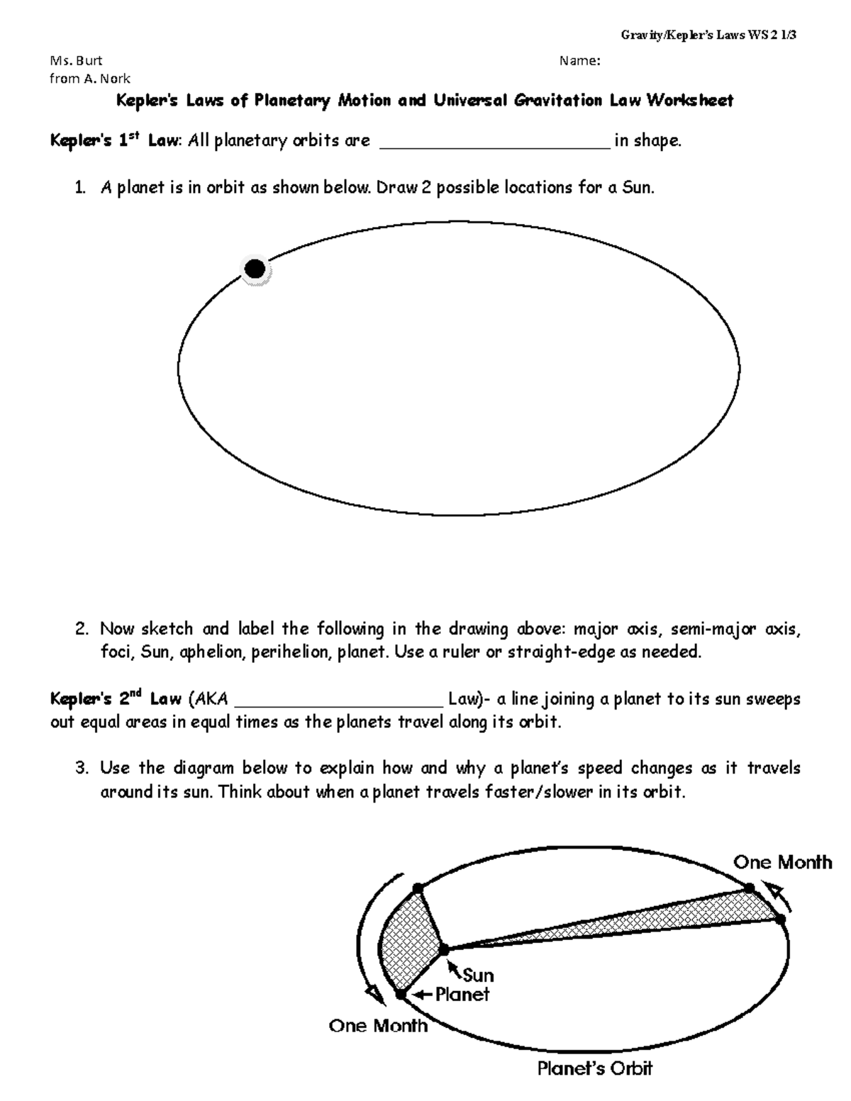Laws of Planetary Motion and Universal Gravitation Law Worksheet - Studocu