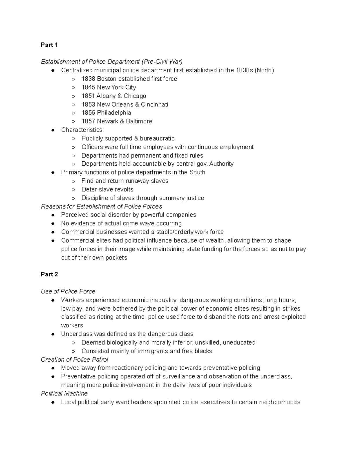 Final Exam Notes: History of Policing in the US (POL 302) - Studocu