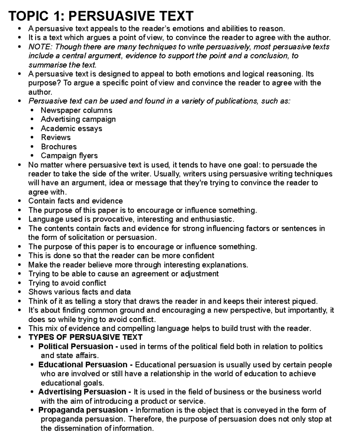 Persuasive Text Techniques: Understanding and Application - Studocu