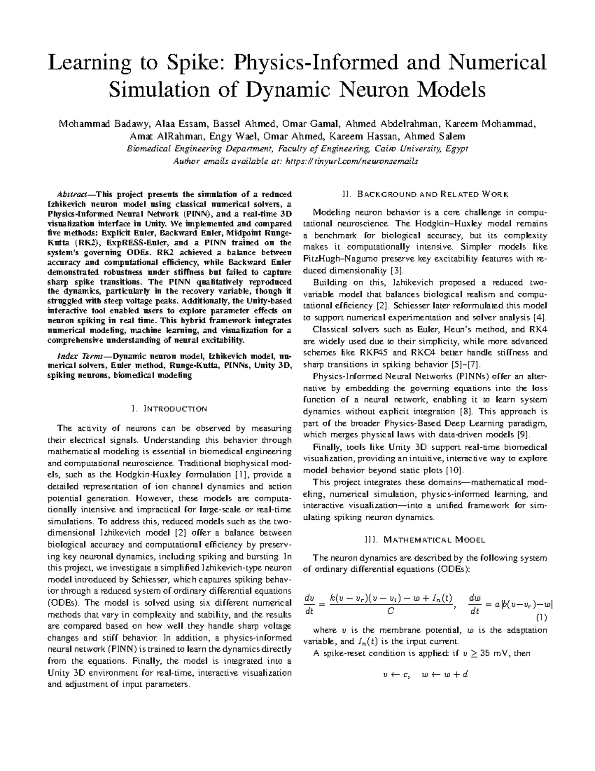 DNM Report: Numerical Simulation of Izhikevich Neuron Models - Studocu
