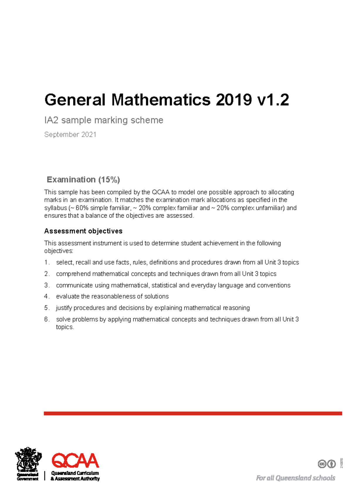 General Mathematics 2019 v1.2 IA2 Sample Marking Scheme Exam - Studocu
