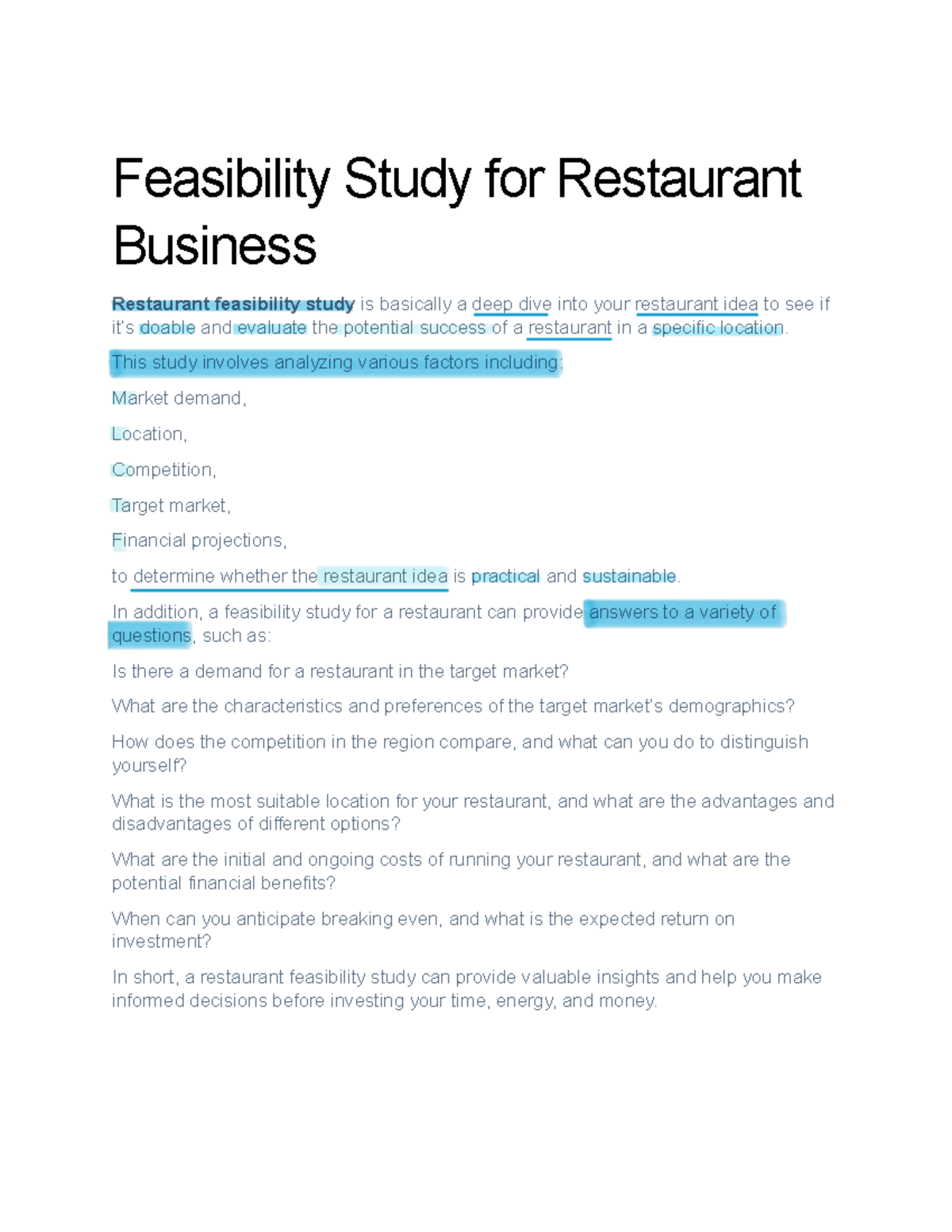 Introduction to Feasibility Study for Restaurant Business - HPC9 2026 ...