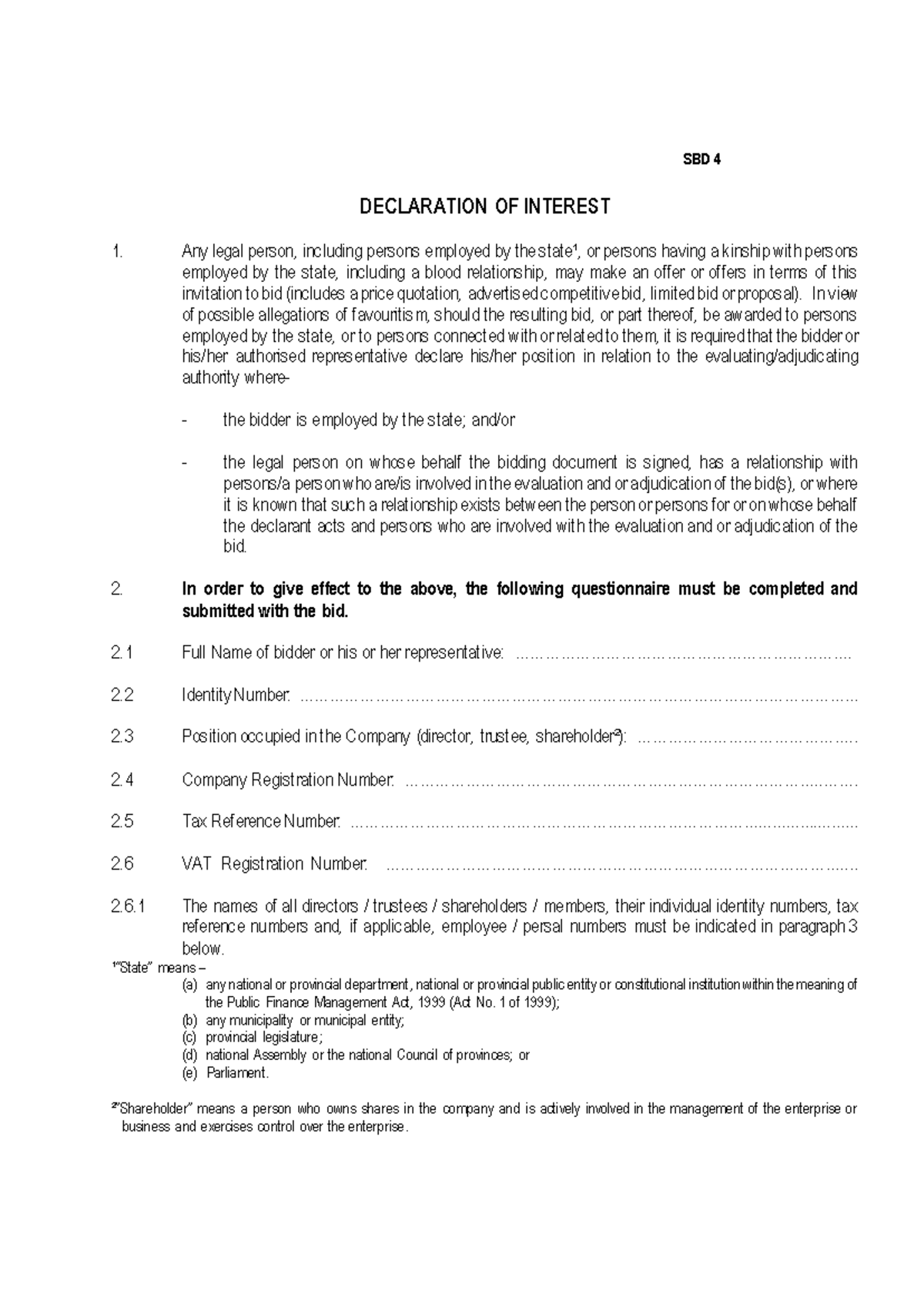 01b Declaration of Interest SBD4 - SBD 4 DECLARATION OF INTEREST Any ...