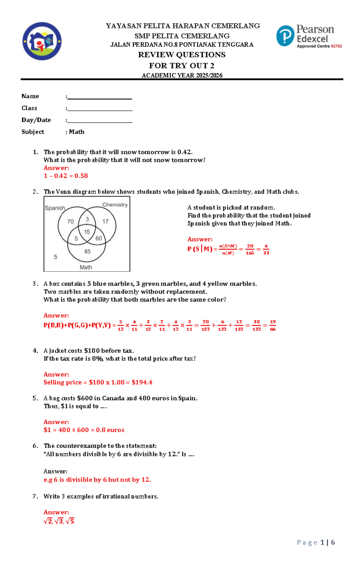 Math 9 - Try Out 2 Review Questions with Solutions - Studocu