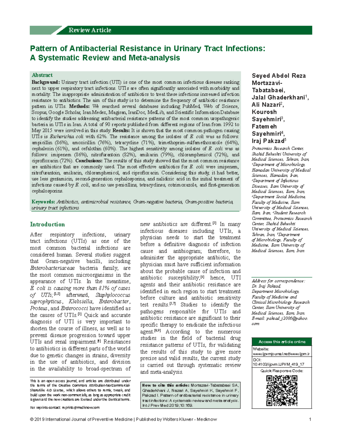 Antibacterial Resistance Patterns in UTIs: A Systematic Review (INTJPM ...
