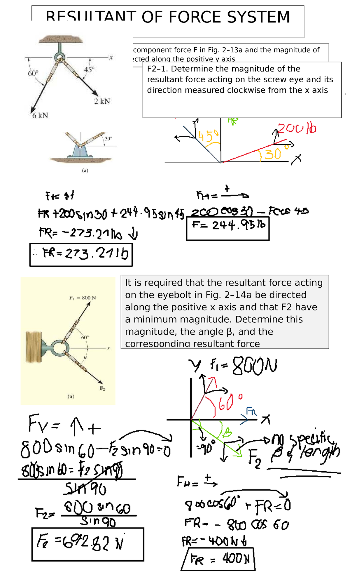 Statics Practice: Resultant Force System Analysis - Studocu