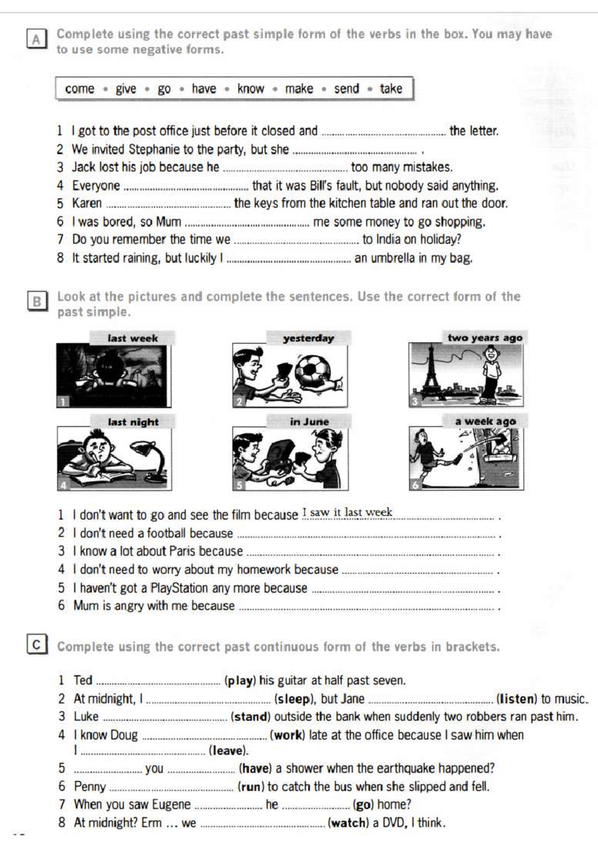 Unit 2 - Destination: Past Simple & Continuous Verb Exercises - Studocu