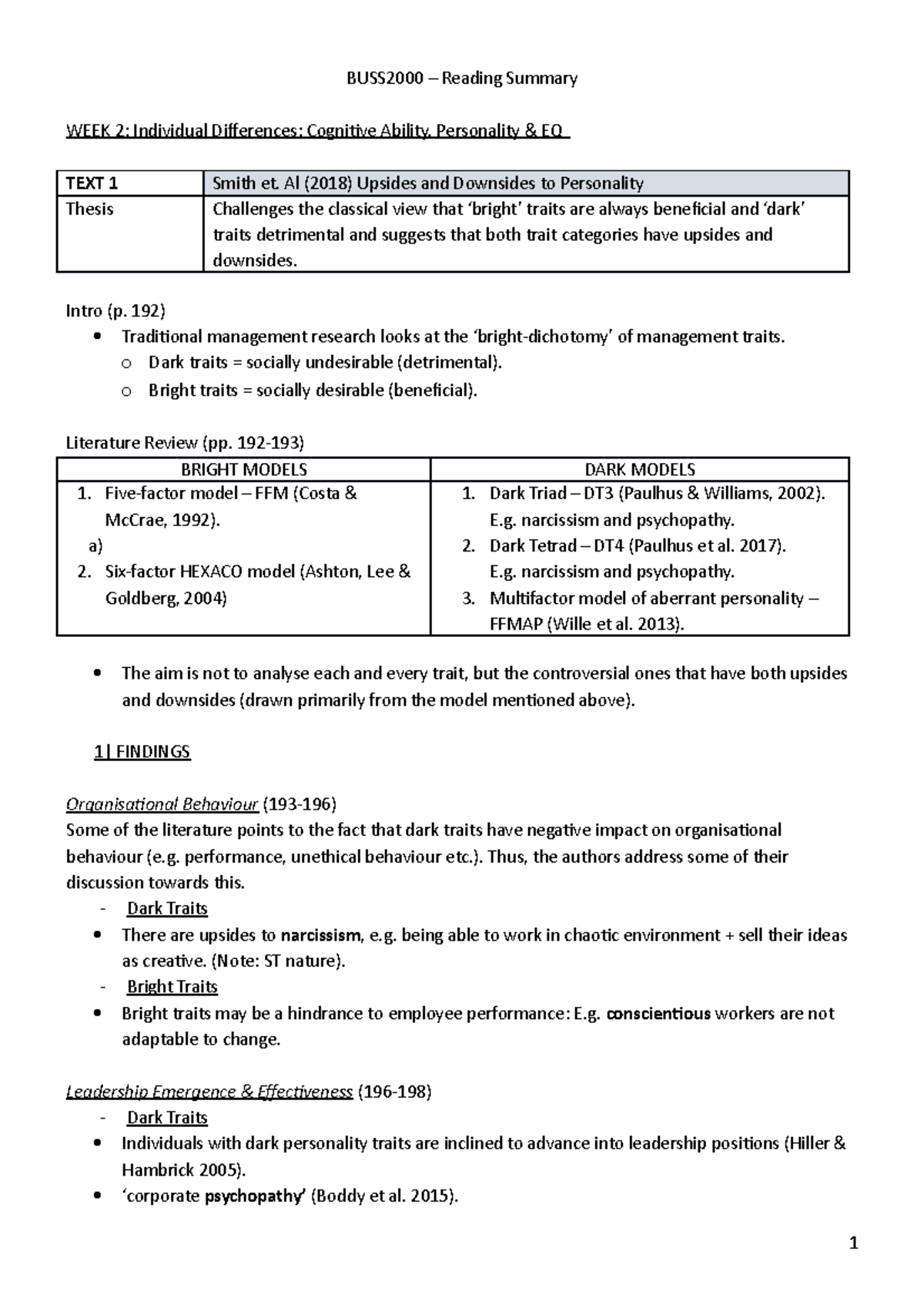 BUSS2000 Readings Notes 1 1 - BUSS2000 – Reading Summary WEEK 2 ...