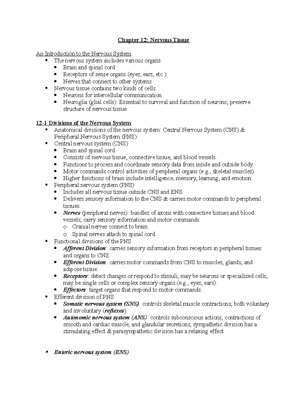 Chapter 12: Overview of Nervous System Tissue Functions and Structure ...