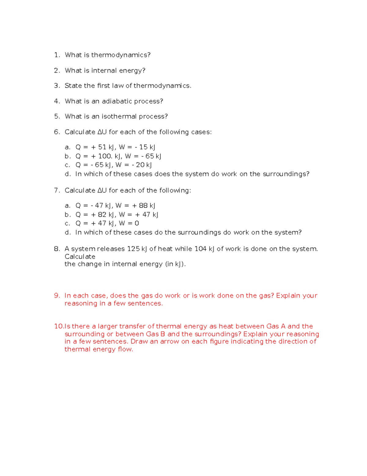 Quiz on Thermodynamics Concepts and Calculations - Studocu
