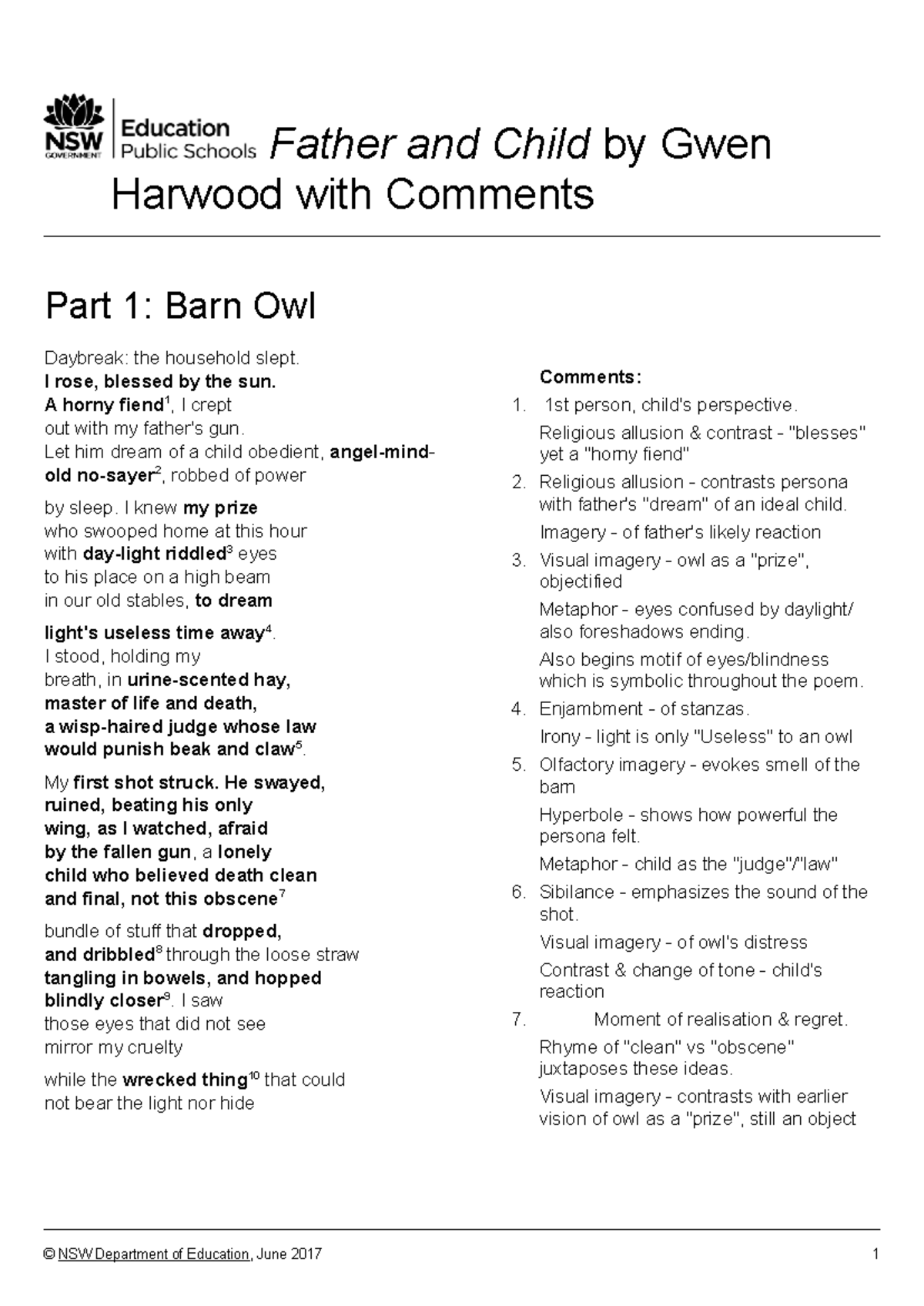 Gwen Harwood's "Father and Child": Annotations and Analysis - Studocu