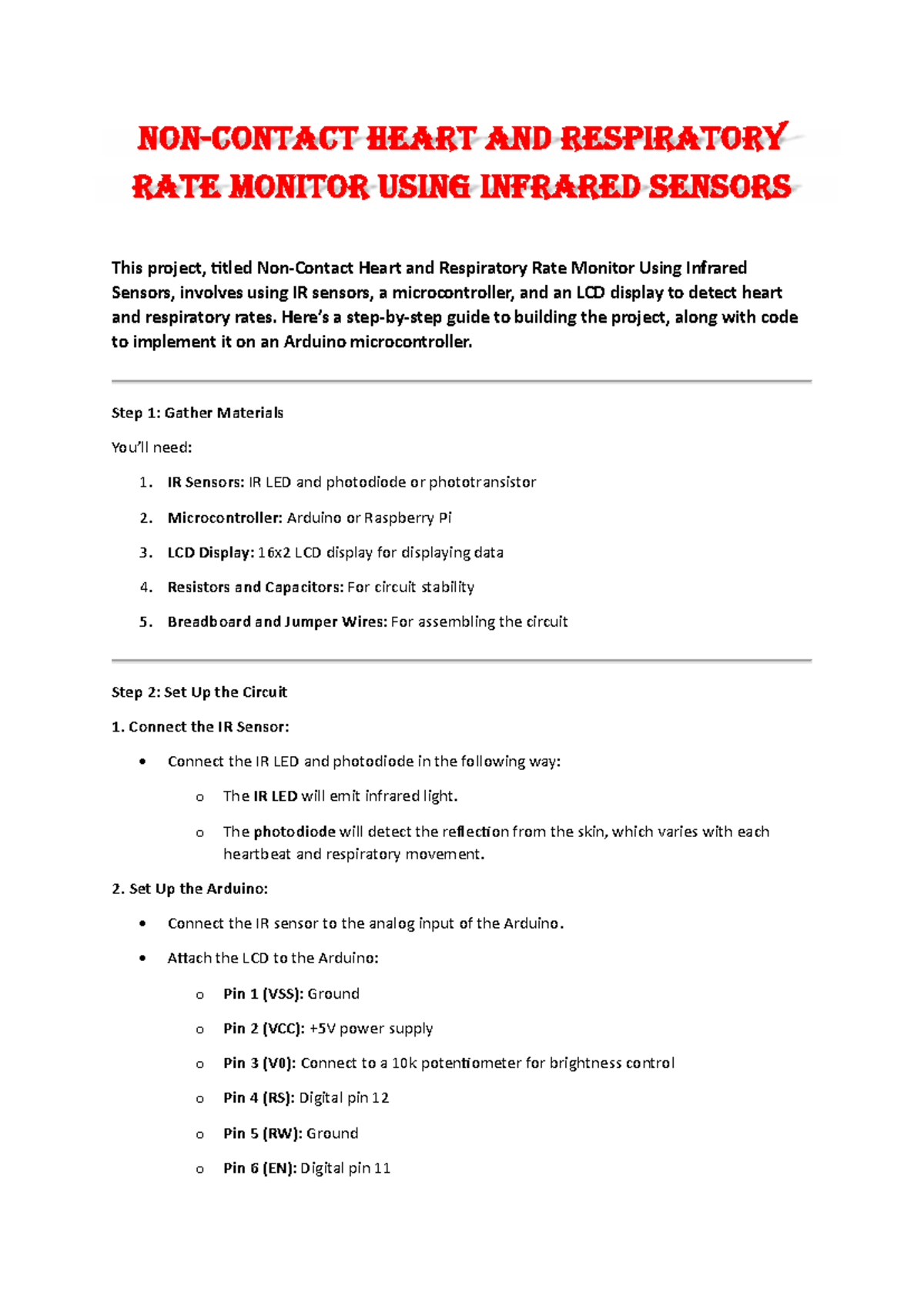 Non-Contact Heart & Respiratory Rate Monitor Project (ENG 101) - Studocu