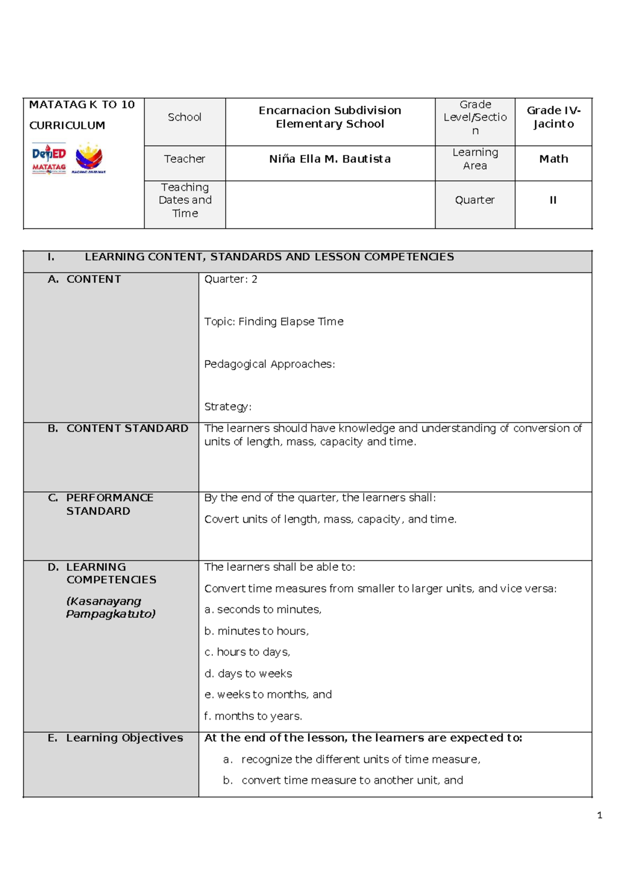 MATH 4 QUARTER 2 LECTURE NOTES ON TIME CONVERSION - Studocu