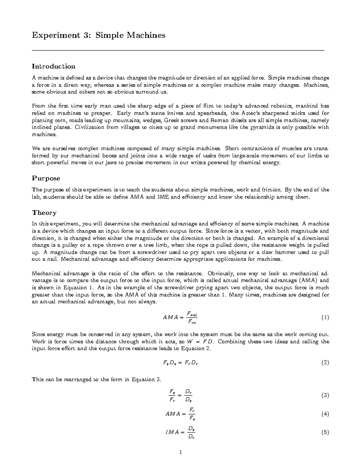 Experiment 3Printout - simple machines lab report - Experiment 3: Simple Machines Introduction A ...