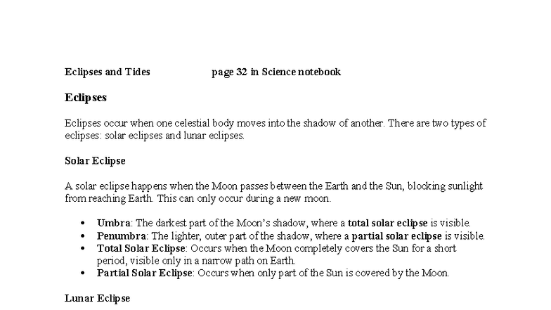 Eclipses and Tides: Understanding Celestial Events in Science - Studocu